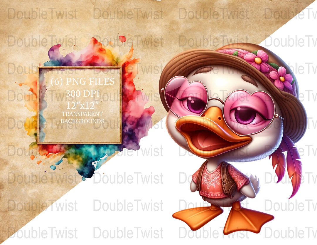 Hippie Duck Pngs, Cartoon Ducks With Boho Style, Colorful Cute Duck ...
