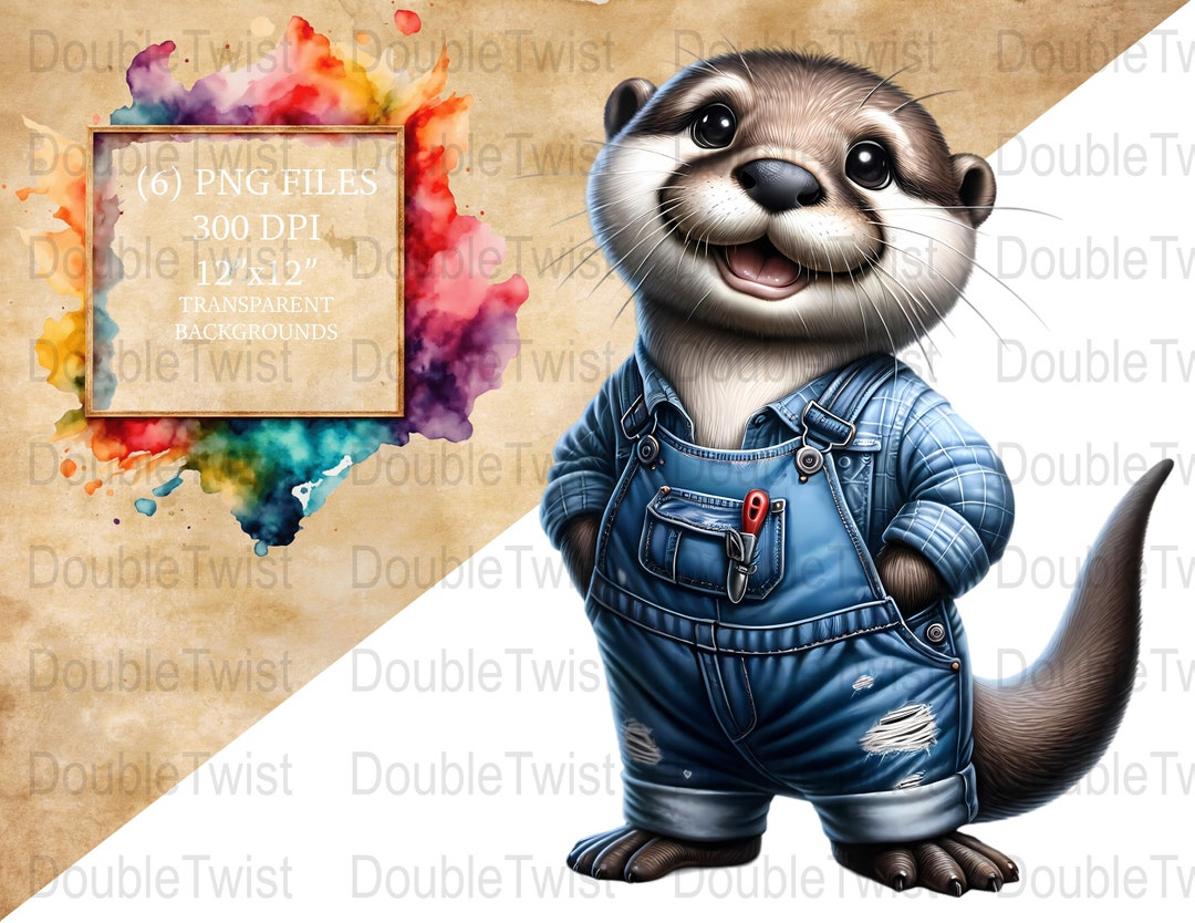 Cute Country Otter Clipart, Farmhouse Otter Pngs, Rustic Overalls ...