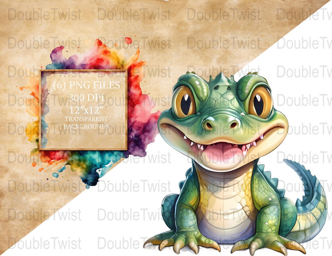 Cute Baby Alligator Clipart, Watercolor PNG Files for Download, Kids ...
