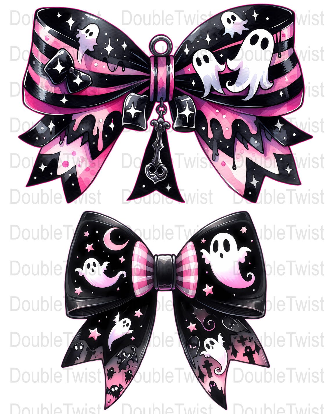 Cute Gothic Halloween Coquette Bow PNG Spooky Ghosts and Skulls Digital ...
