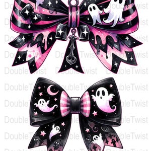 Cute Gothic Halloween Coquette Bow PNG Spooky Ghosts and Skulls Digital ...