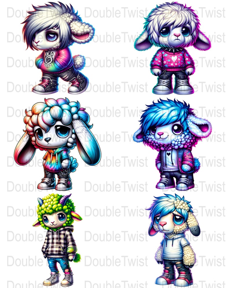 Cute Emo Lamb Clipart Collection, Digital Download, Printable Emo Sheep ...