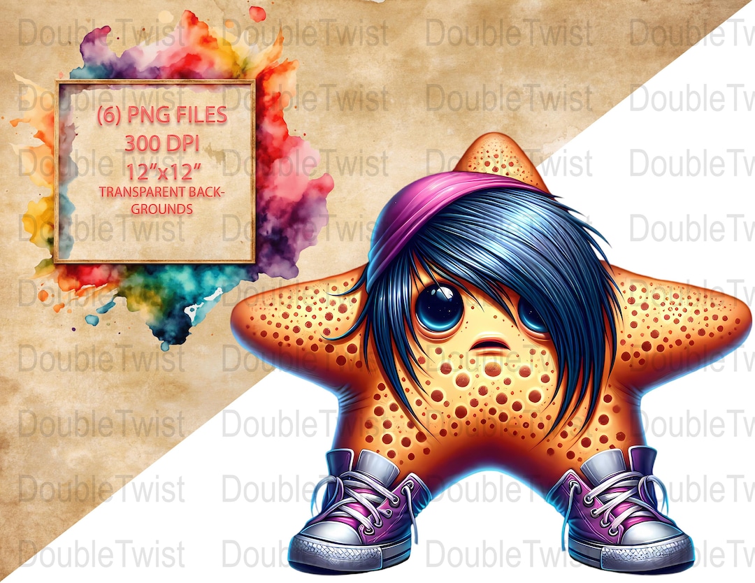 Emo Starfish Clipart, Quirky Sea Creature Illustrations, Digital Art ...