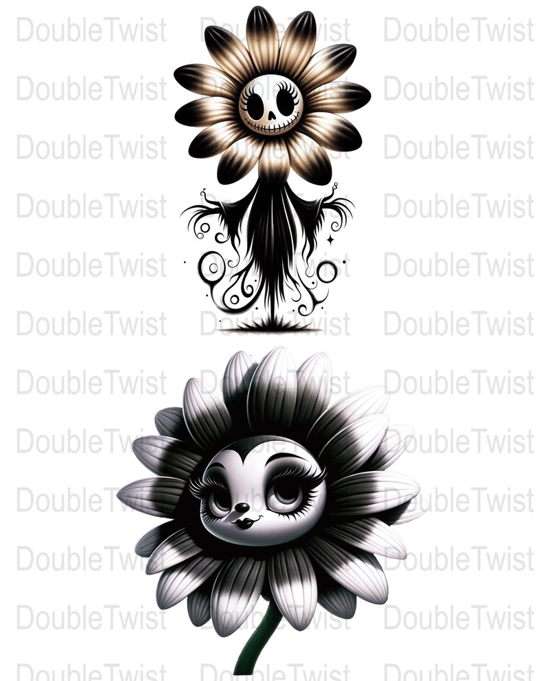 Gothic Sunflower 02 Clipart, Spooky Floral PNG, Halloween Decor Digital ...