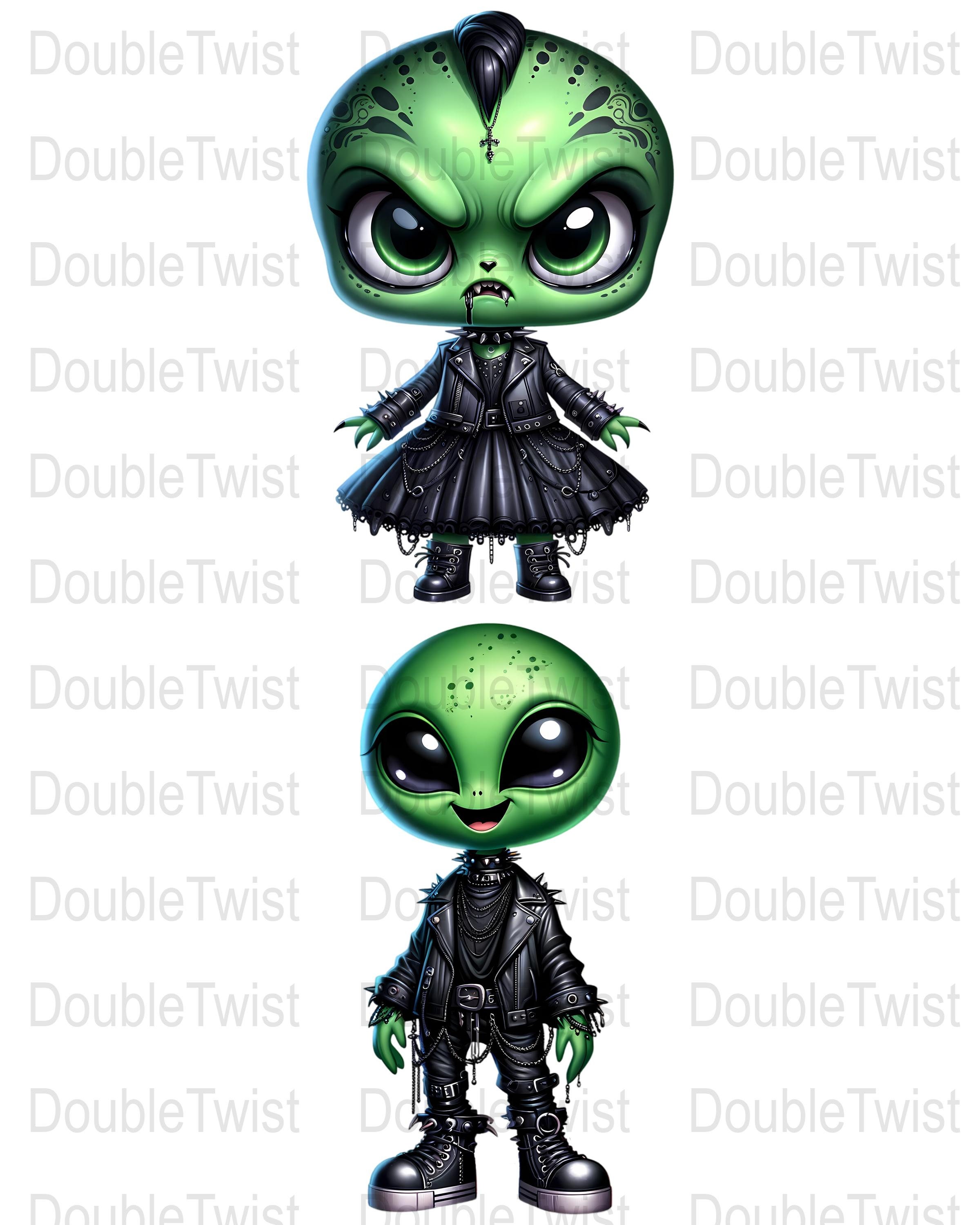 Goth Aliens PNG Pack, Cute Punk Alien Clipart, Dark Emo Characters ...
