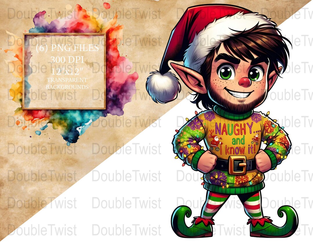 Ugly Christmas Sweater Elf Clipart PNG, Holiday Sublimation Design ...