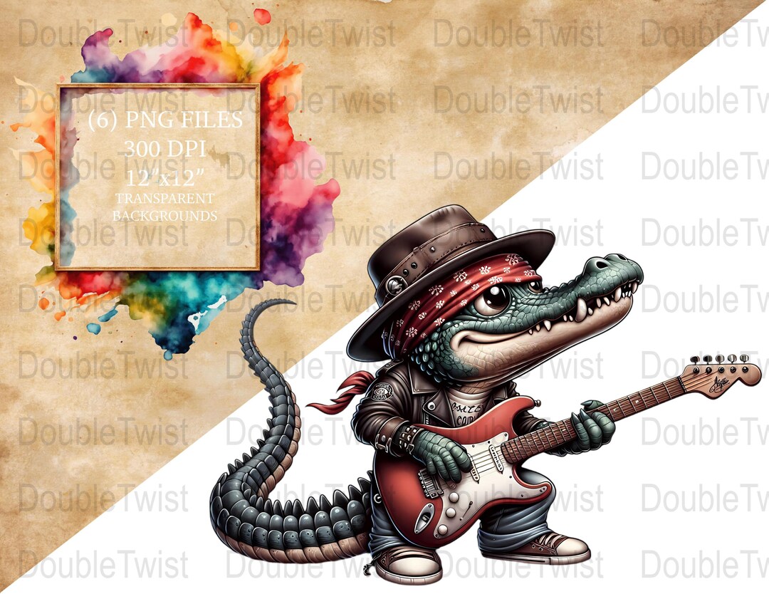 Blues Rock Gator Clipart Set: Guitar Playing Alligators (digital ...