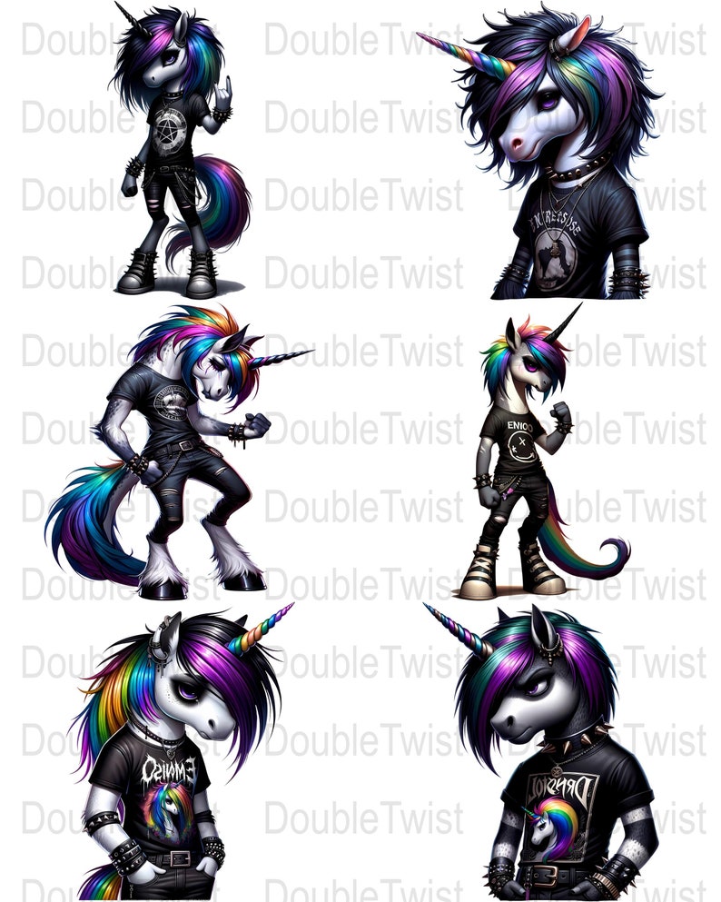 Emo Unicorn Clipart, Streetwear Goth Fantasy Art (PNG Files) - Etsy
