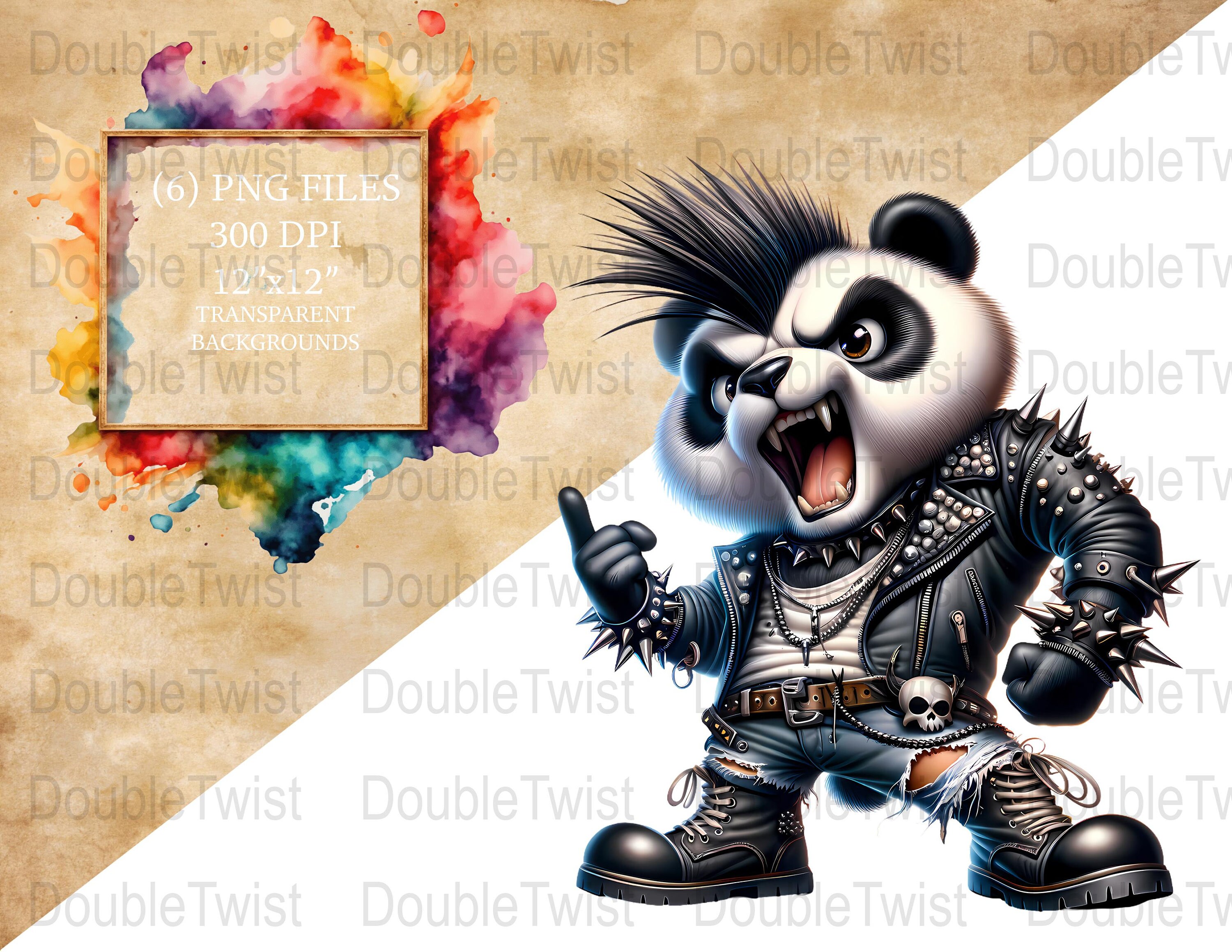 Punk Rock Pandas Clipart, Cartoon Panda PNG, Punk Music Band Animal ...