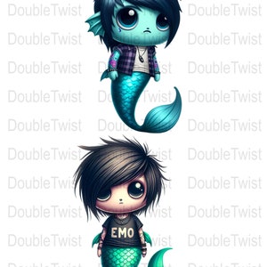 Emo Mermaids Clipart Pack, Cute Goth Mermaid Pngs, Digital Download ...