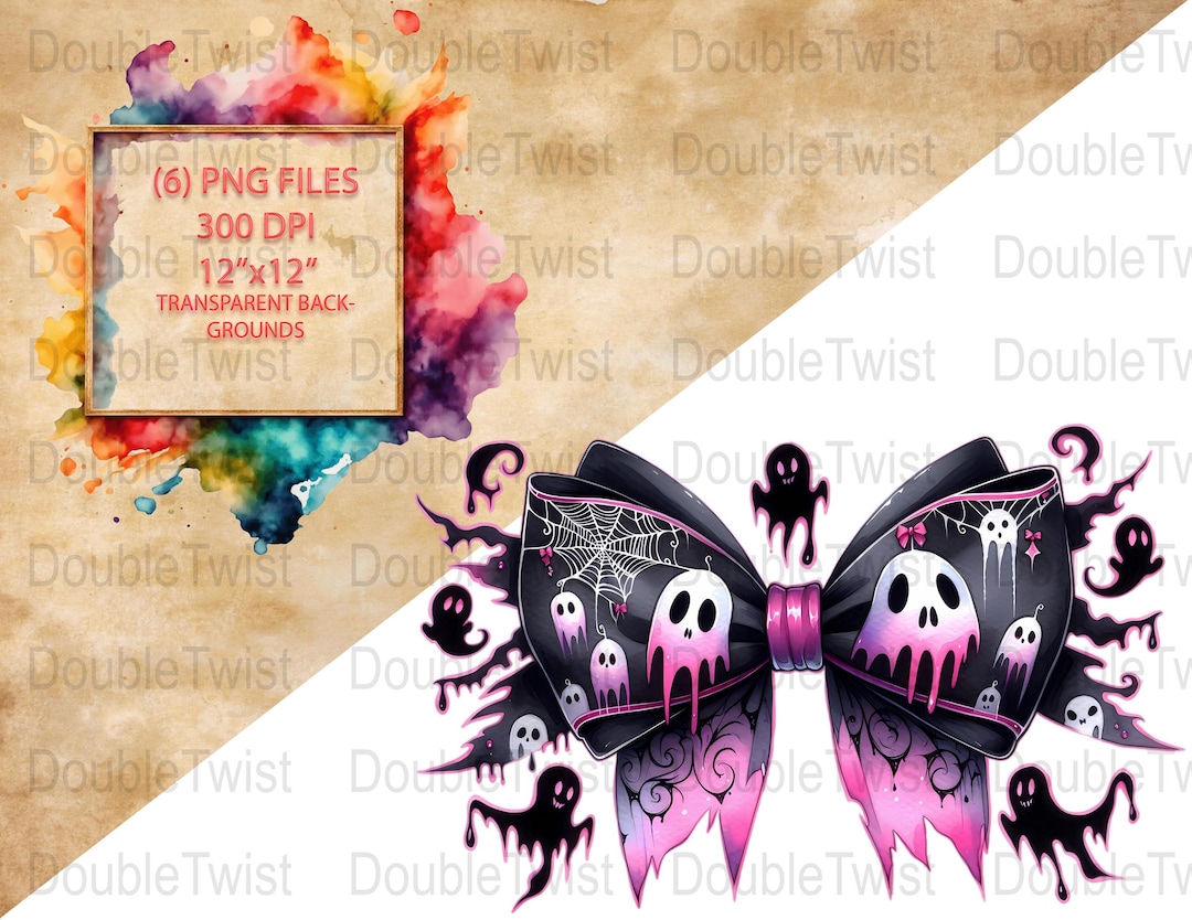 Cute Gothic Halloween Coquette Bow PNG Spooky Ghosts and Skulls Digital ...