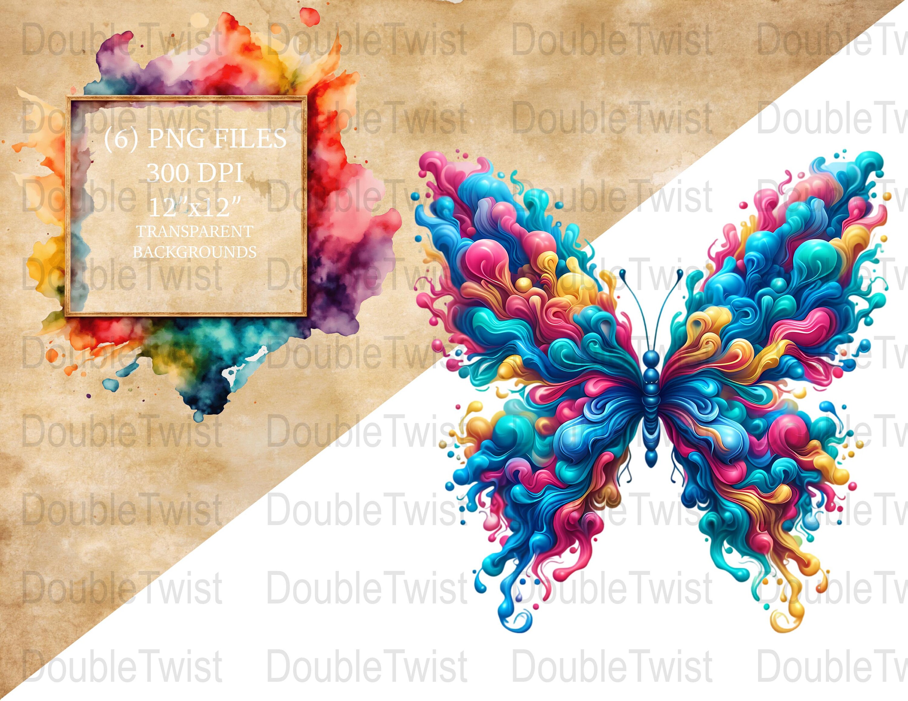 Vibrant Color Splash Butterfly Clipart, PNG Butterfly Images for ...
