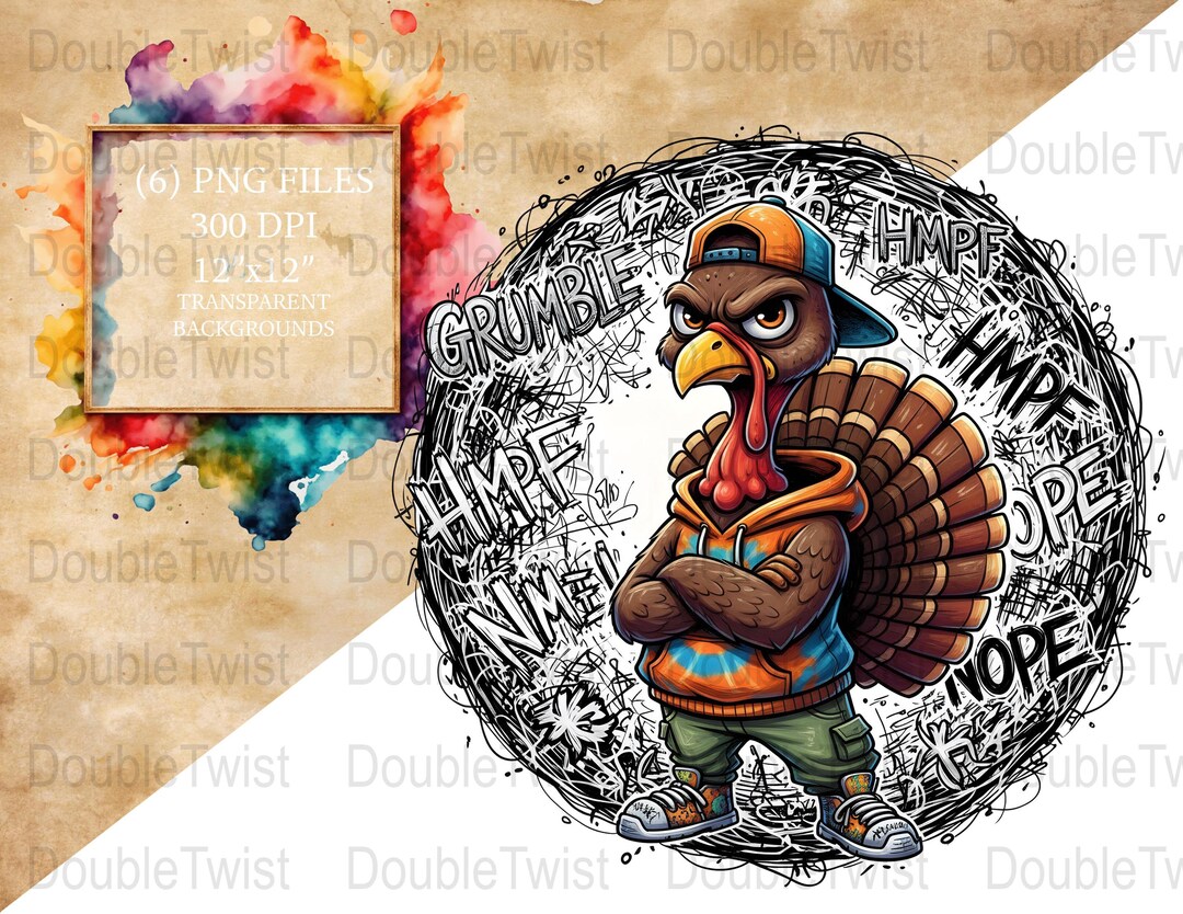 Hip Hop Turkey PNG Bundle, Graffiti Thanksgiving Clipart (digital ...