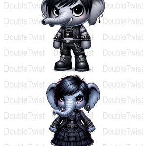 Gothic Elephant Clipart, Dark Fantasy PNG, Cute Goth Elephants, Digital ...