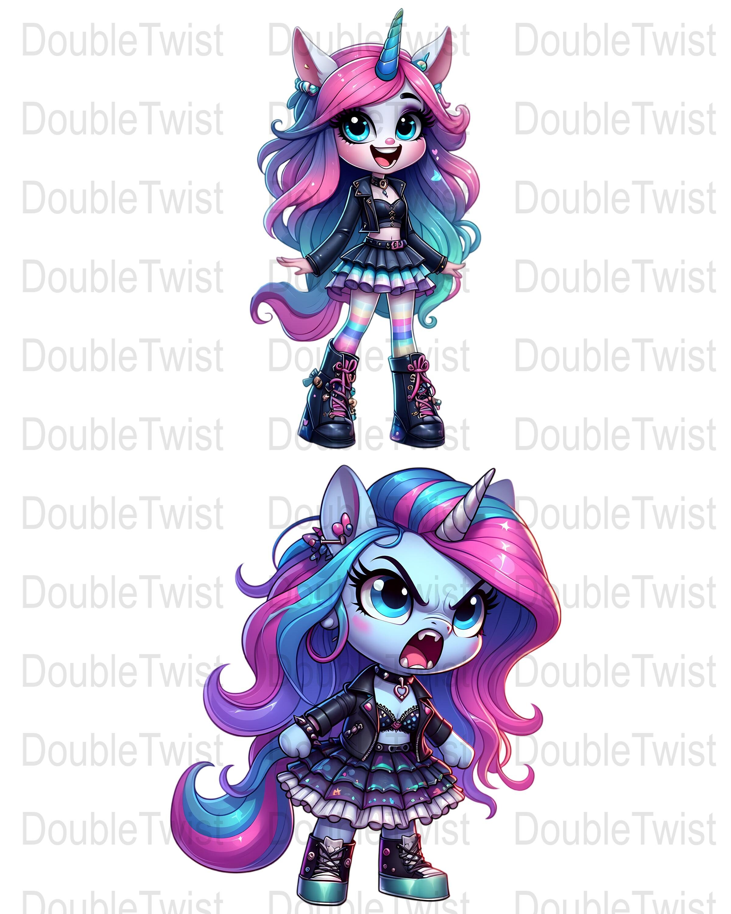 Pastel Goth Unicorn Set, PNG, Cute Emo Fantasy Creatures, Vibrant ...