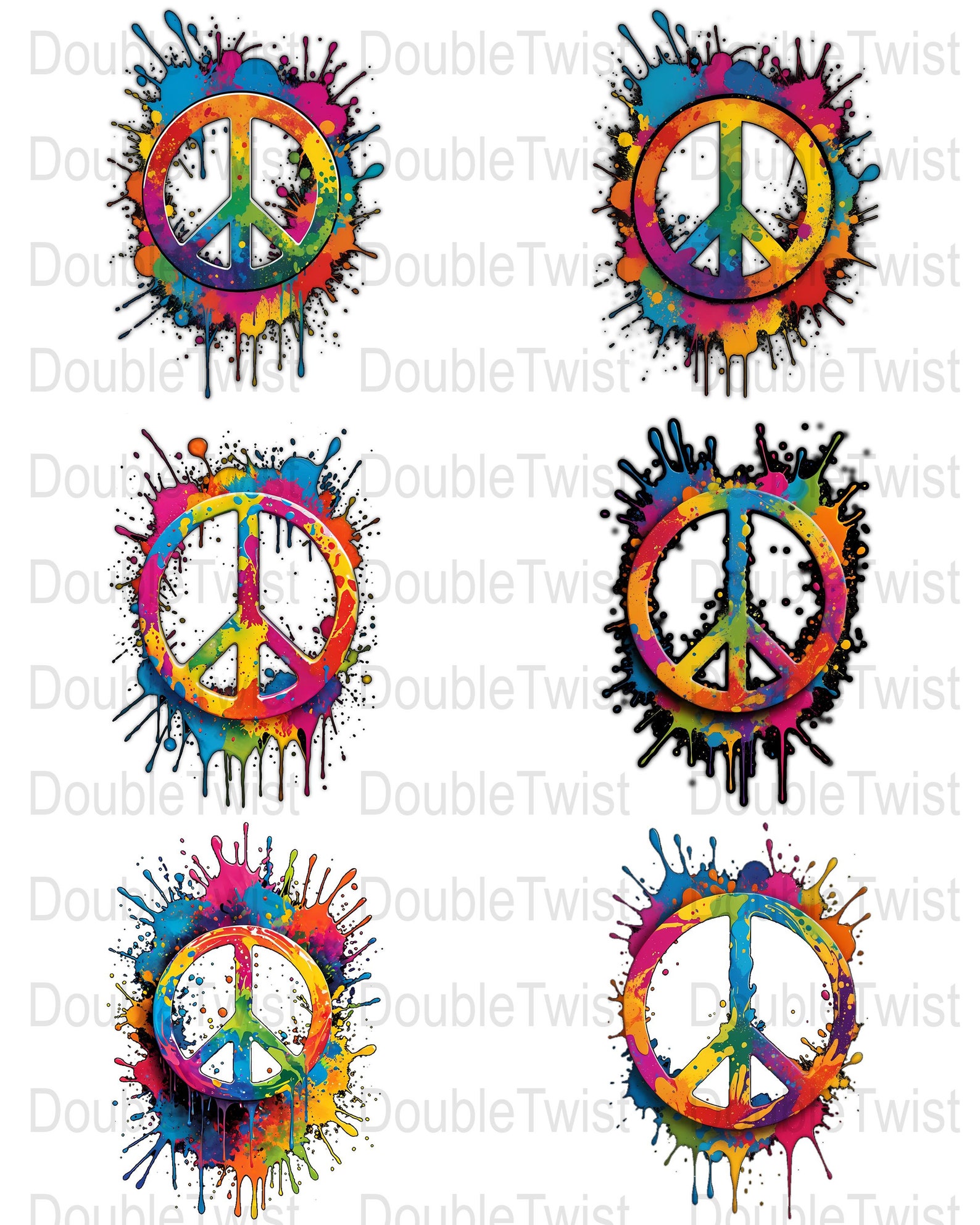Colorful Peace Sign Pngs, Watercolor Paint Splatter, Digital Download ...