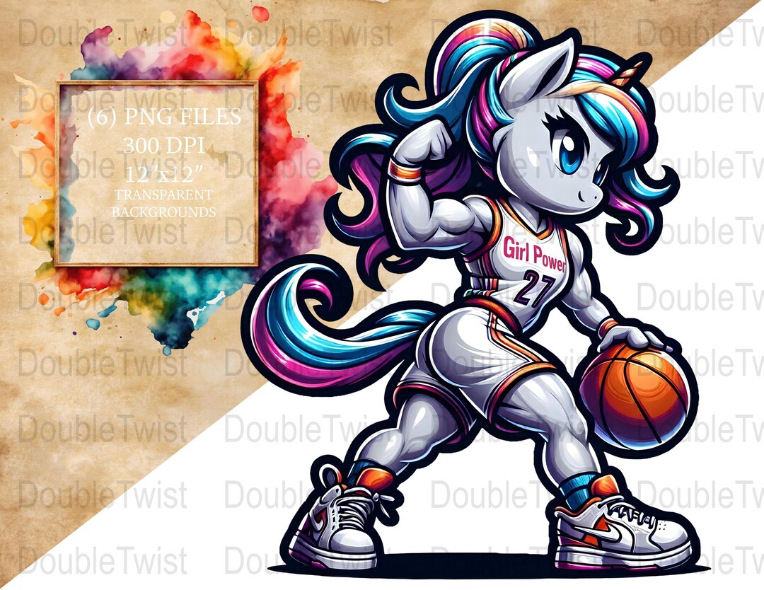 Girl Power Basketball Unicorn Clipart Bundle, Cute Athlete Mascot PNG ...