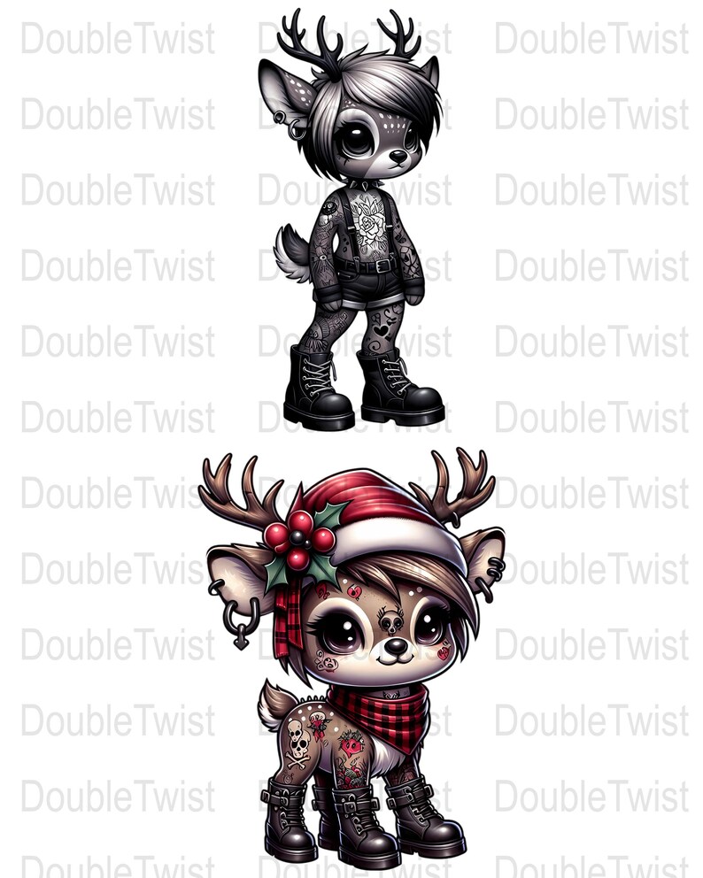 Emo Reindeer PNG Clipart Bundle, Punk Christmas Animal Graphics ...