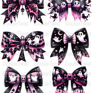 Cute Gothic Halloween Coquette Bow PNG Spooky Ghosts and Skulls Digital ...