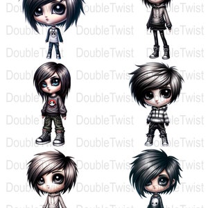 Emo Dolls Clipart PNG, Digital Download, Cute Emo Kids Graphics, Dark ...