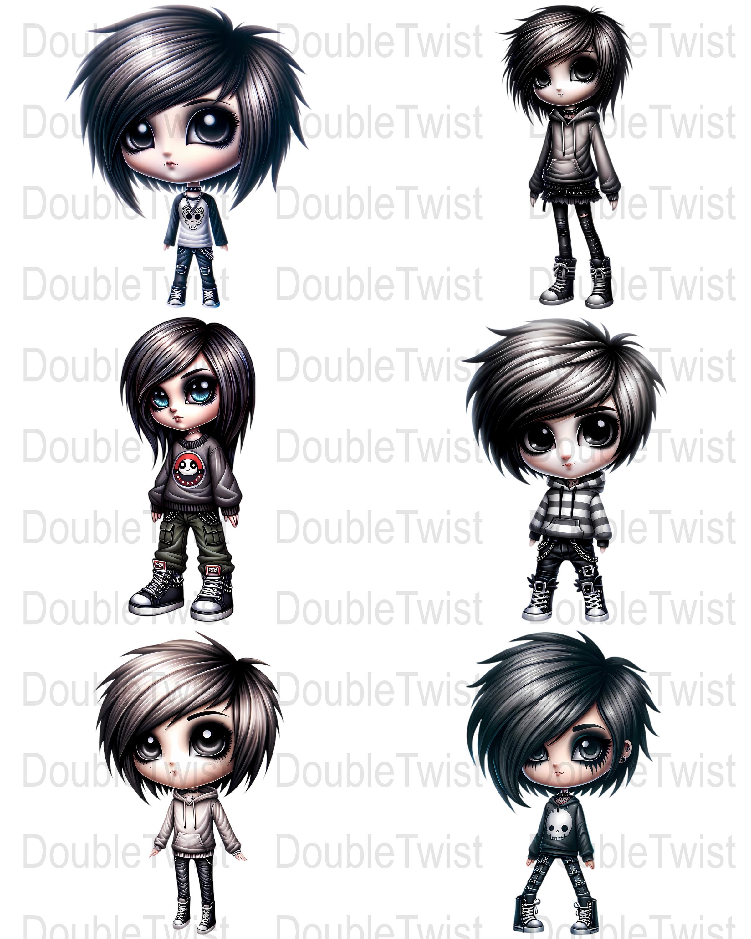 Emo Dolls Clipart PNG, Digital Download, Cute Emo Kids Graphics, Dark ...