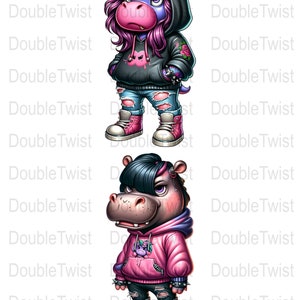 Goth Hippos Clipart, Cute Punk Hippopotamus PNG, Alternative Style ...