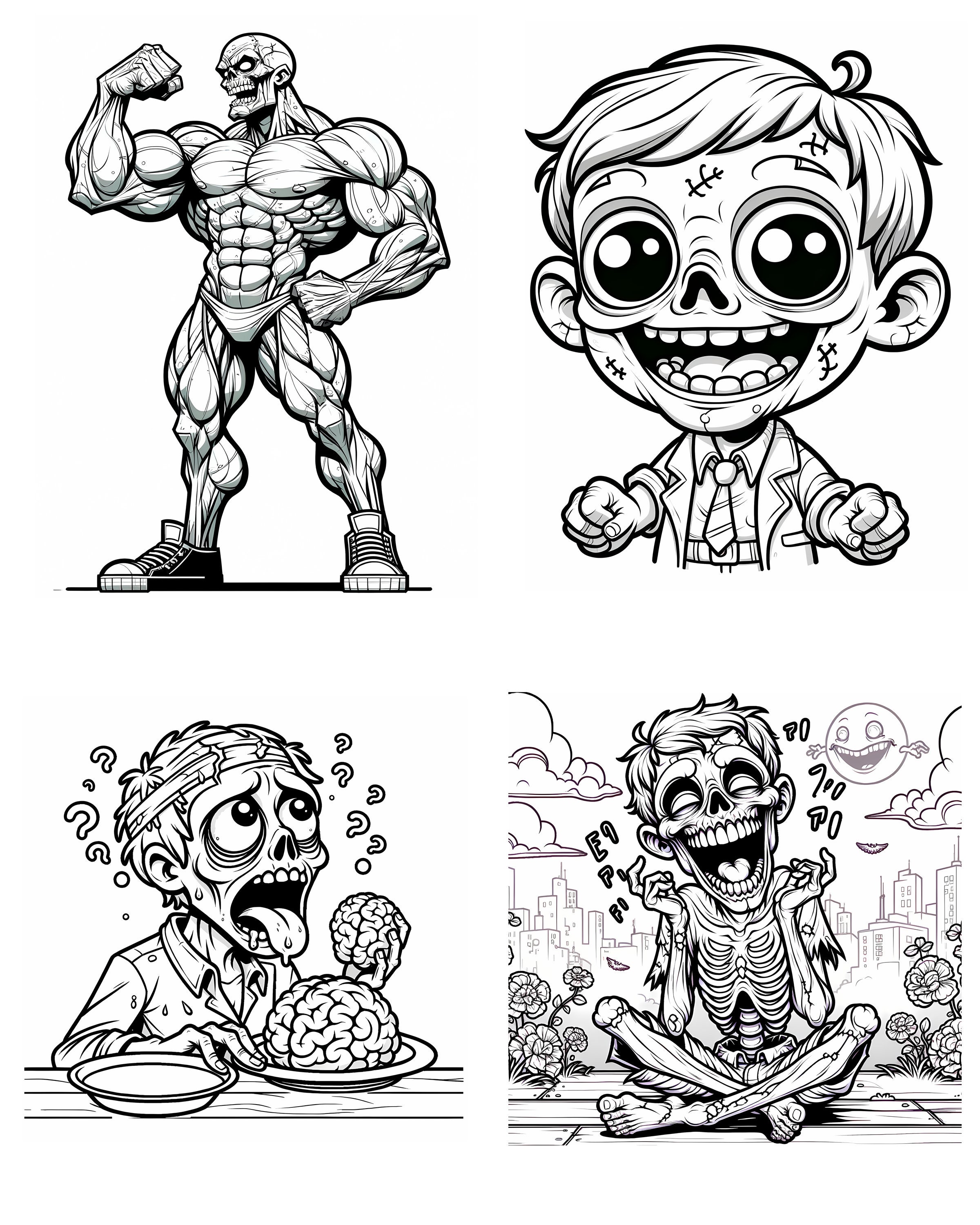 Digital Zombie Coloring Pages PDF, Printable Cartoon Undead, Creative ...