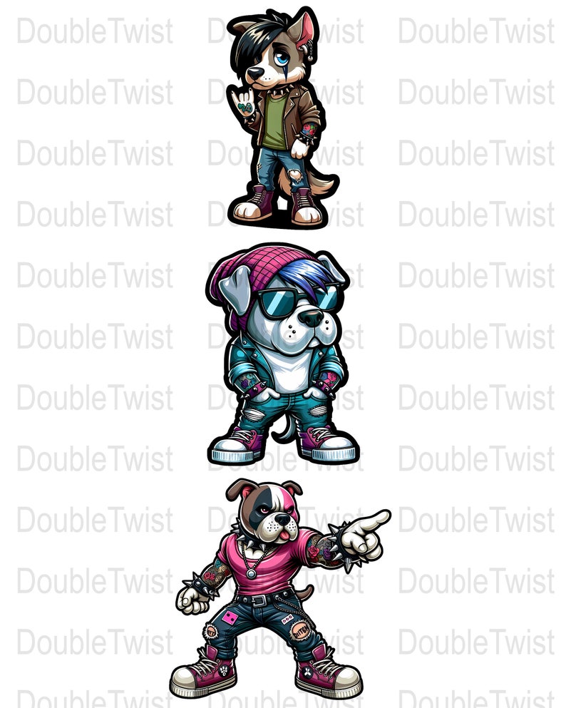 Emo Dogs Clipart Stickers, Punk Puppies, Cartoon Dog Decals ...