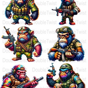 Gorilla (guerrilla) Fighter Clipart Bundle, Military Monkey Graphics ...