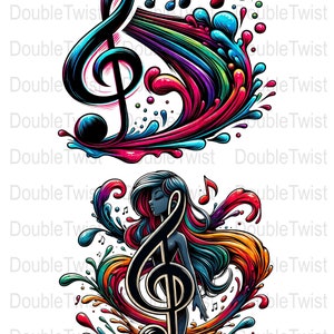Colorful Music Note Clipart, Watercolor Music Note Design, Artistic ...