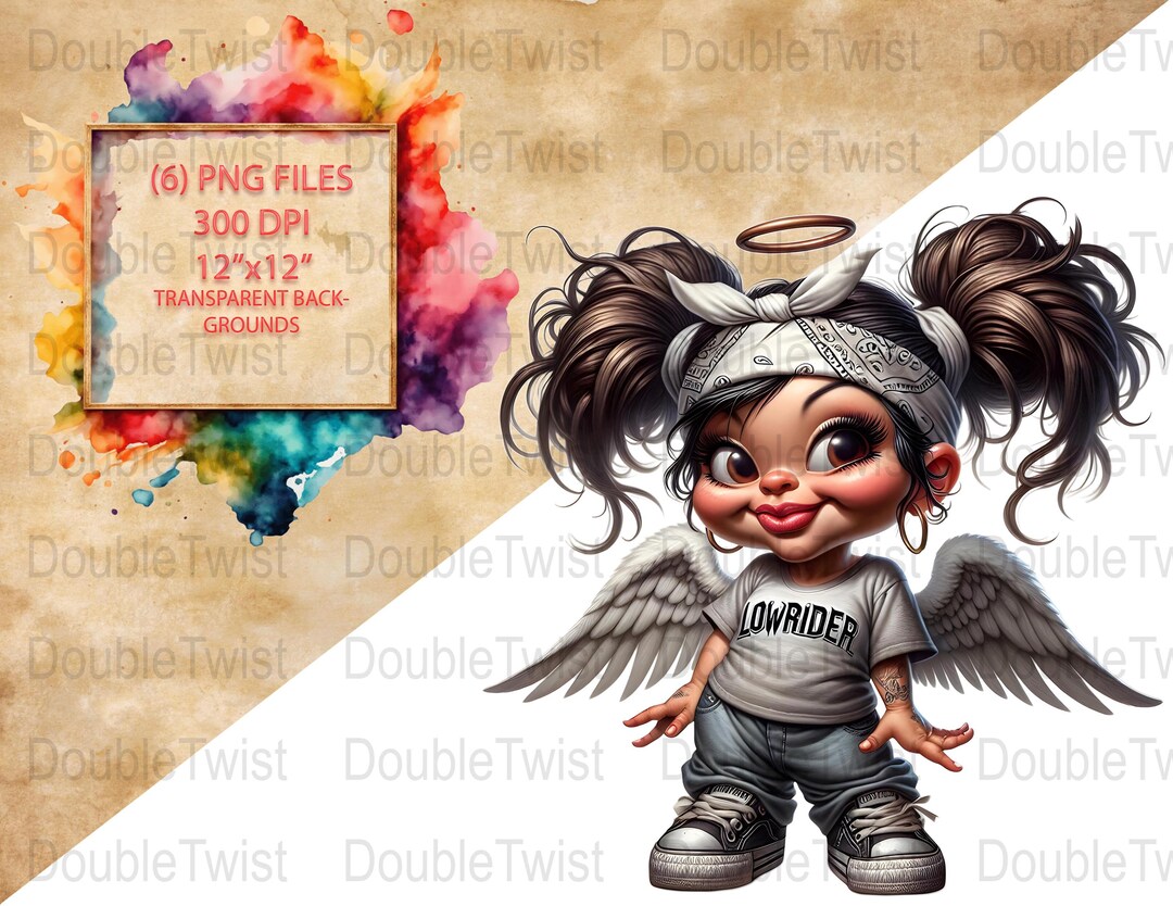 Chola Angel Clipart Bundle, Cute Lowrider Angel Art, PNG for ...