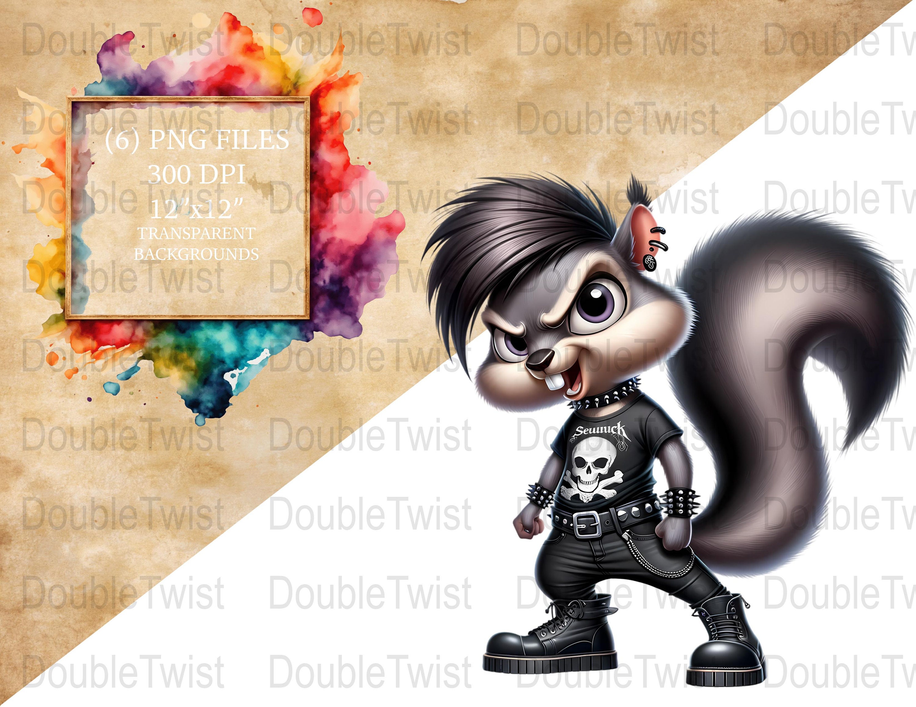 Emo Squirrels Clipart Set, Punk Rock Animals PNG, Digital Download ...