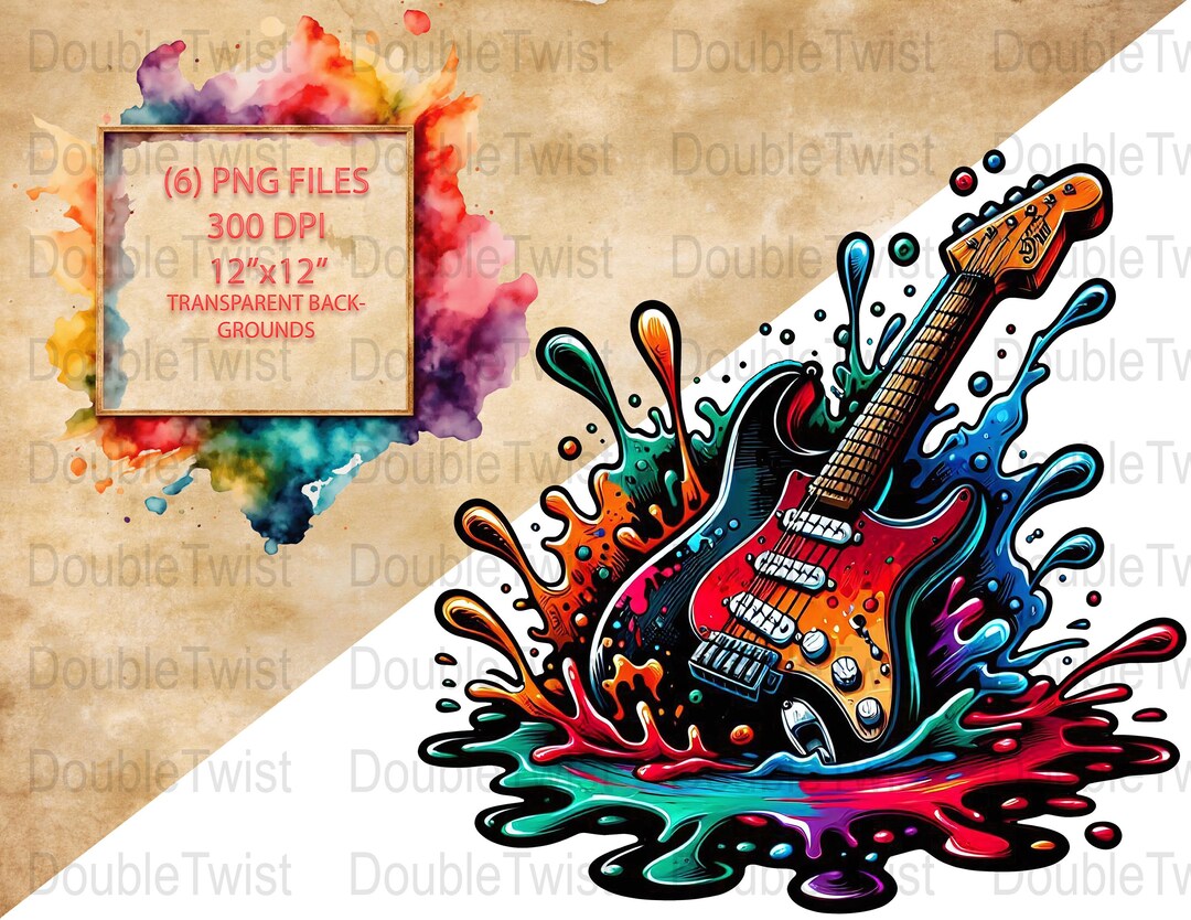 Color Splash Electric Guitar Art Print, Colorful Guitar Clipart, Music ...