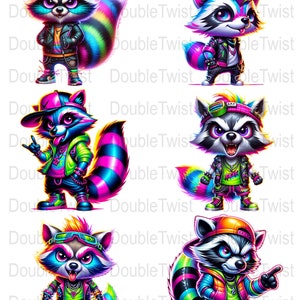 Neon Punk Raccoon Clipart, Bright Digital PNG, Urban Animal ...