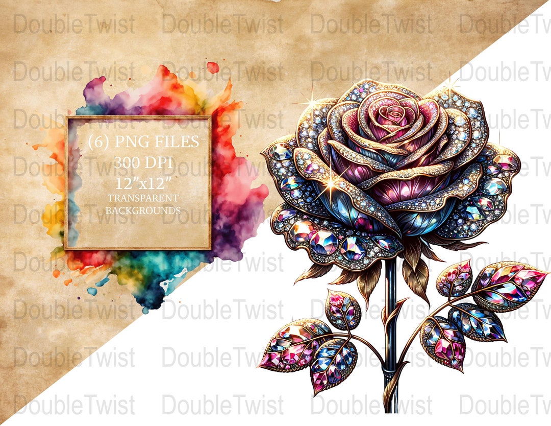 Vibrant Jeweled Roses Clipart, Digital PNG Files, Floral Graphics ...