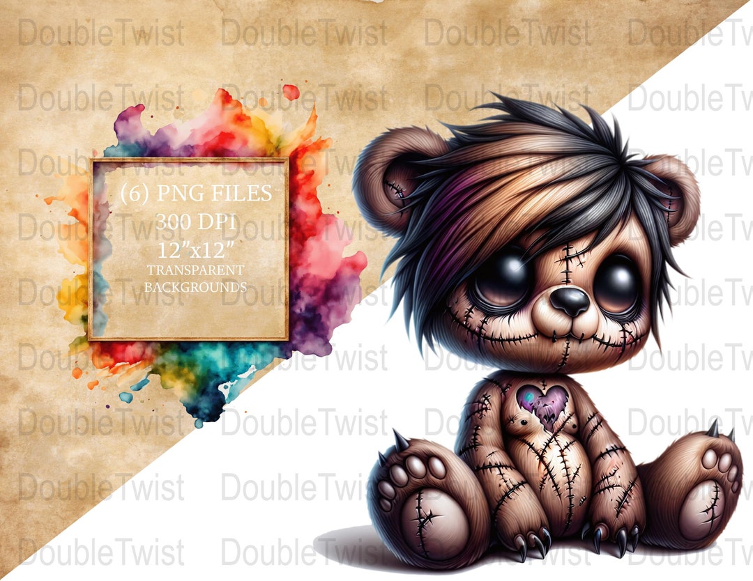Distressed Emo Teddy Bear PNG Collection, Cute Gothic Bears Clipart, Digital Download, Emo Toy ...
