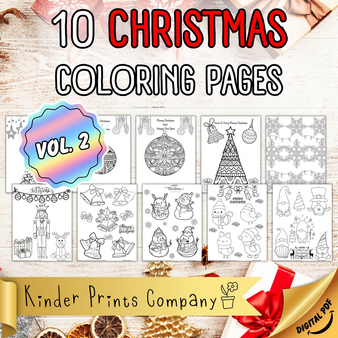 10 Christmas Coloring Pages Vol. 2 Activities Games Fun - Etsy