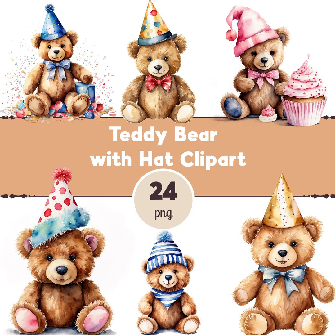 Watercolor Teddy Bear Clipart | Birthday Party PNG Set - Etsy