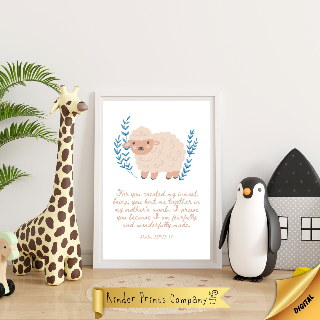 Nursery Wall Art With Inspirational Bible Verse, Sheep Nursery Print ...