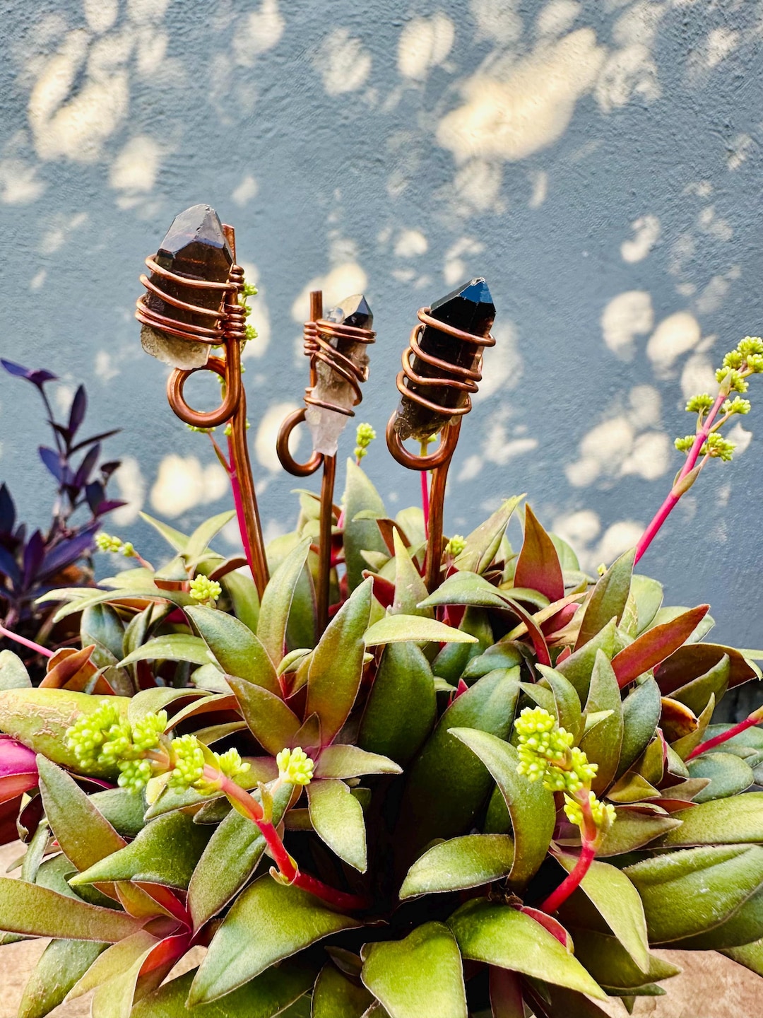 Mini Smoky Quartz, Crystal Plant Stake, Copper Wire Wrapped Stones ...