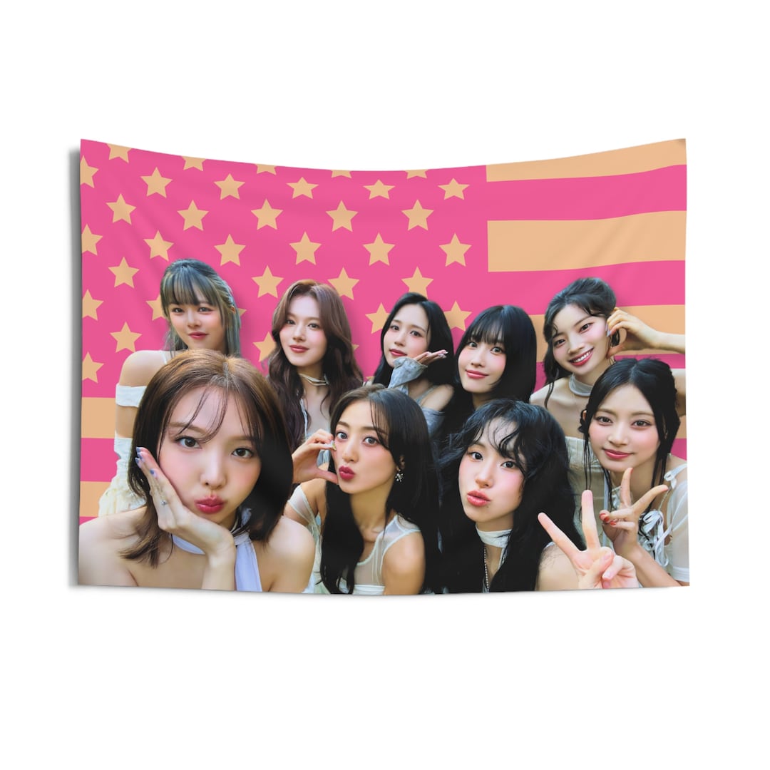 TWICE Members America Flag Banner, TWICE Group Photo Kpop Flag Tapestry ...