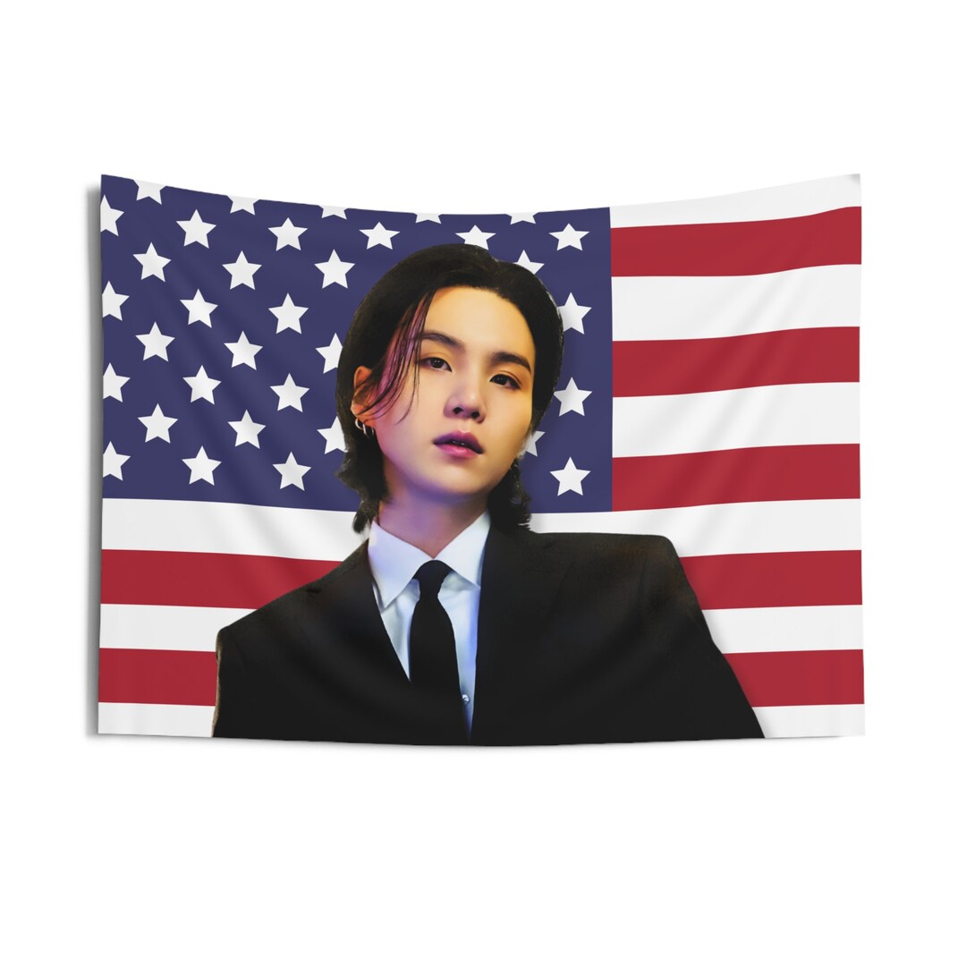 BTS Suga Dday Suit America Flag Banner, BTS Yoongi Kpop Flag, Suga ...