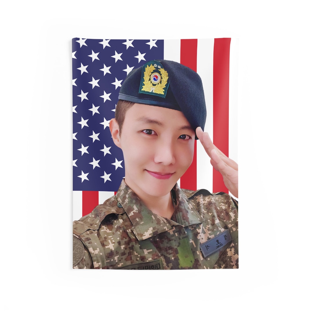 BTS Jhope Military Photo Flag Banner, Jhope American Flag Tapestry, Bts ...