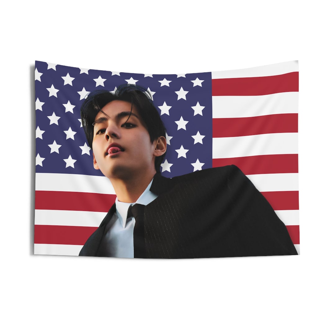 Bts V Taehyung America Flag Banner, Bts V Friends Kpop Flag, Taehyung ...
