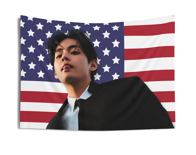 Bts V Taehyung America Flag Banner, Bts V Friends Kpop Flag, Taehyung ...