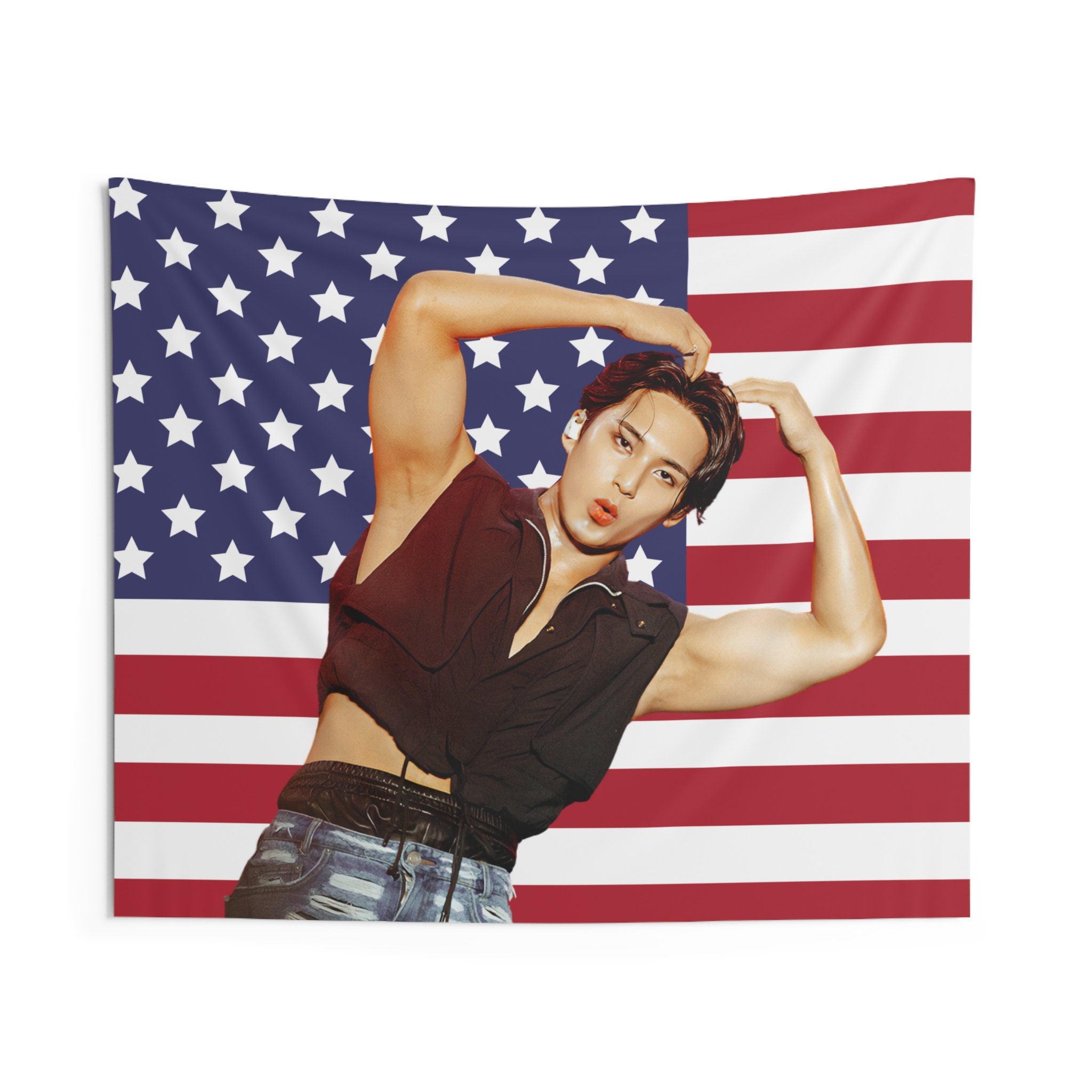 Seventeen Mingyu Biceps Flag Banner, SVT Mingyu American Flag Tapestry ...