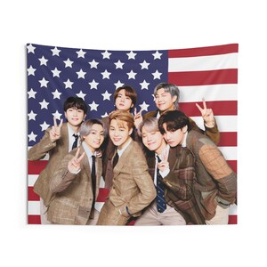 BTS Group Photo Flag Banner, BTS Members Kpop American Flag Tapestry ...
