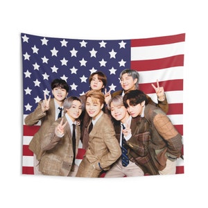 BTS Group Photo Flag Banner, BTS Members Kpop American Flag Tapestry ...
