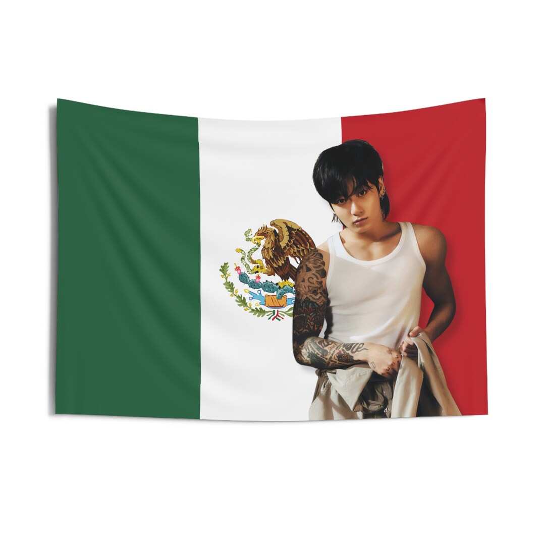 BTS Jungkook Golden Mexico Flag Banner, BTS Jungkook Tattoo Kpop Flag ...