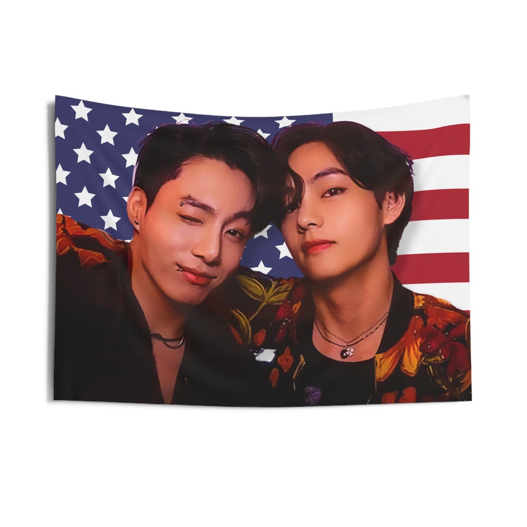 BTS Taekook Selfie Flag Banner, BTS Taehyung Jungkook Kpop American ...